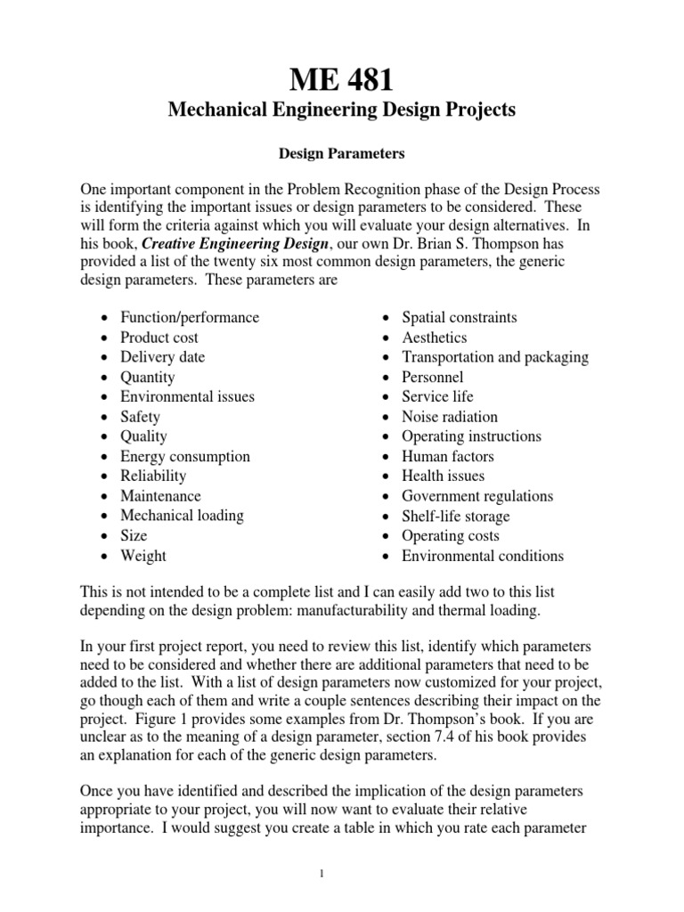 Design Parameters | PDF | Design | Engineering Design Process