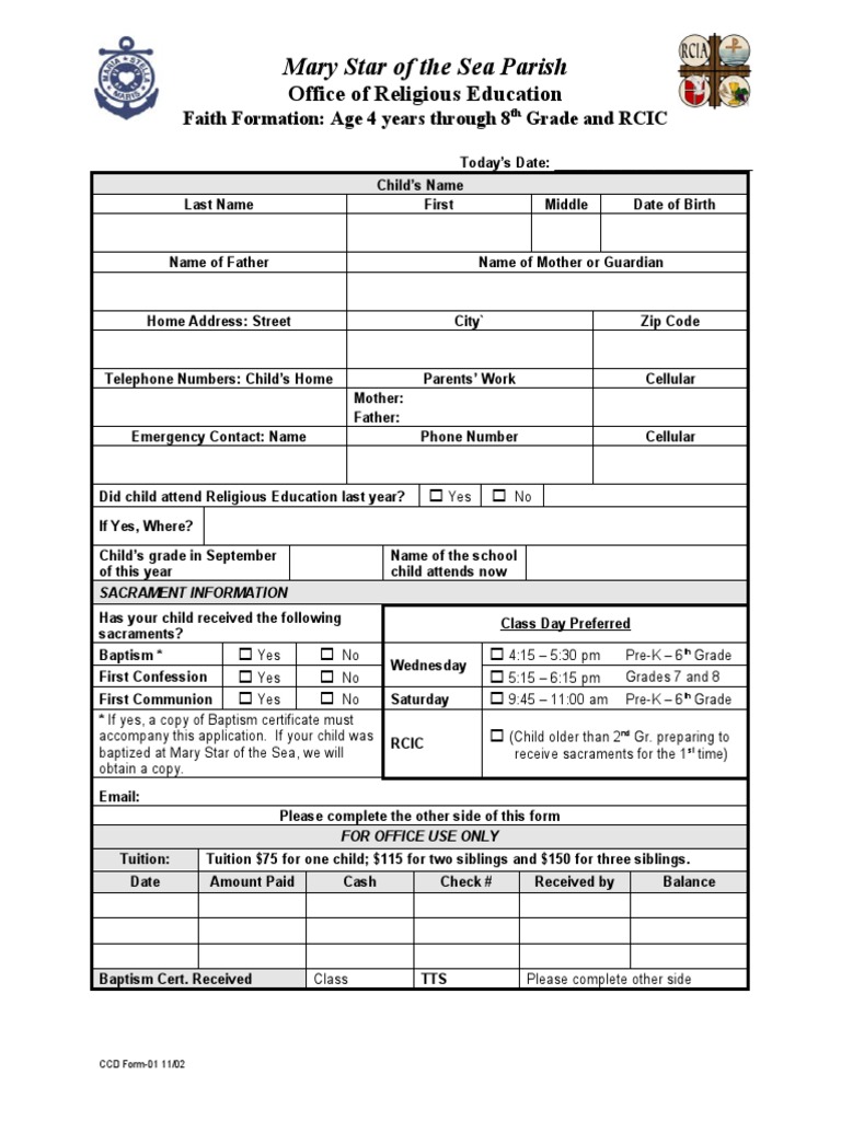 Religious Education Registration Form (CORRECTED) With Picture 1 | PDF ...