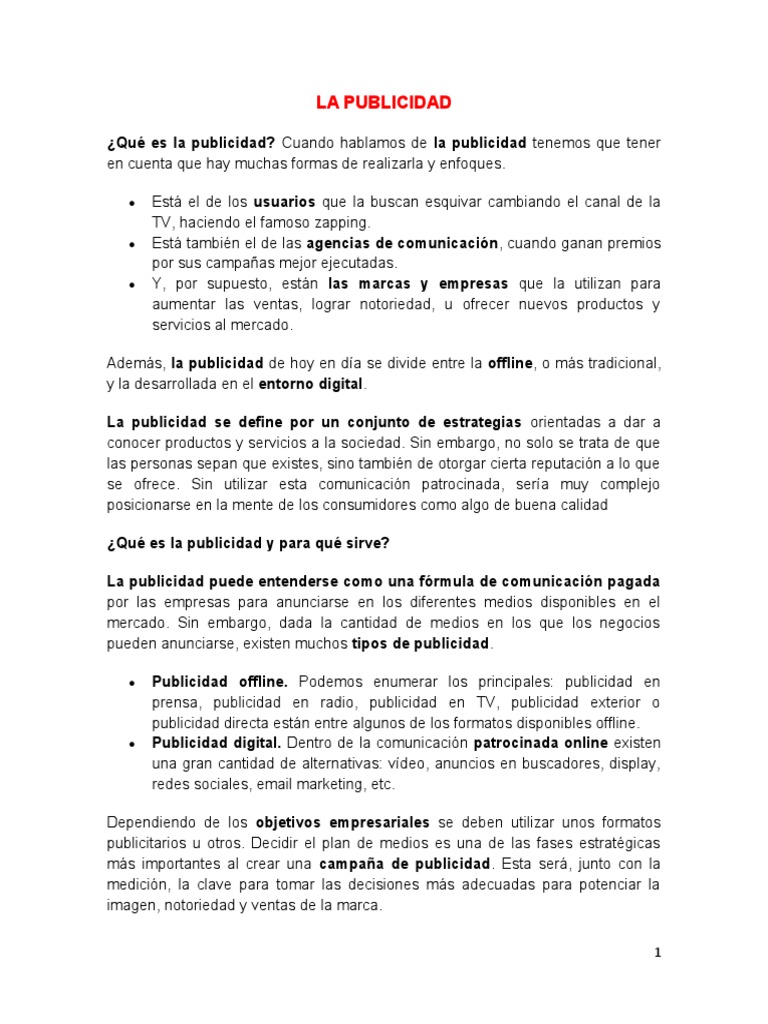La publicidad: conceptos clave, tipos, objetivos y cómo funciona | PDF ...