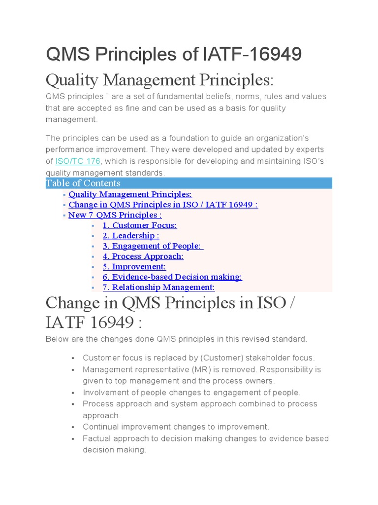 IATF 16949 QMS Principles Overview | PDF | Quality Management System ...