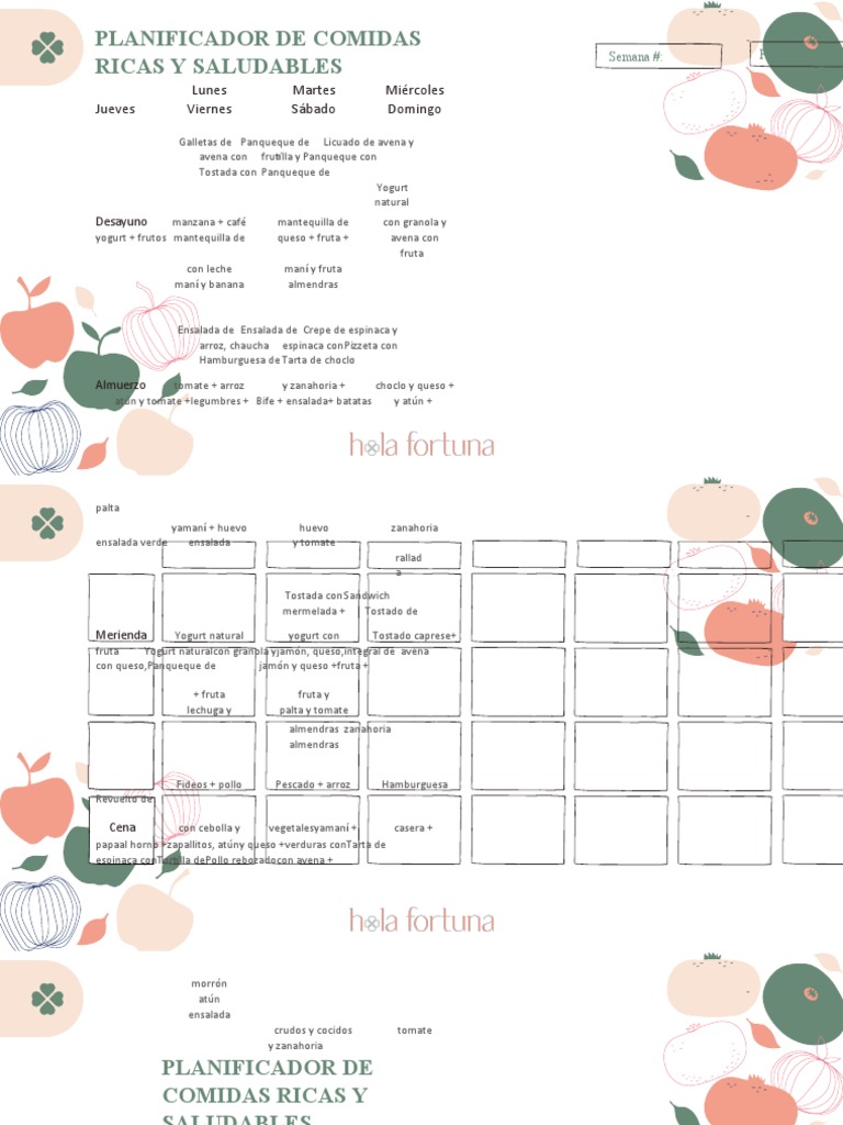 Planificador de Comidas | Descargar gratis PDF | Tortita | Cocina