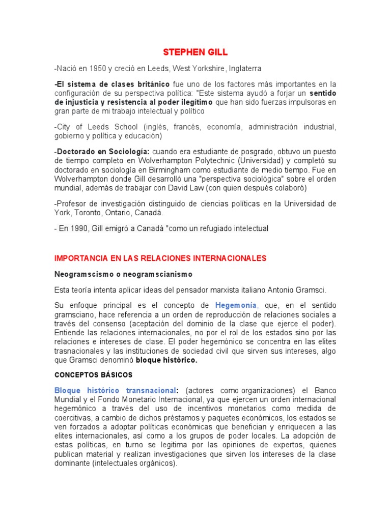 Stephen Gill | PDF | Hegemonía | Antonio Gramsci