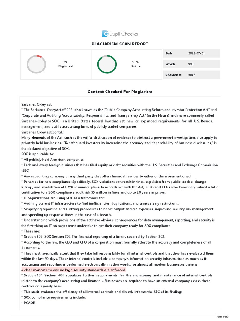 Plag Report Module 5.2 2 | PDF | Sarbanes–Oxley Act | Internal Control