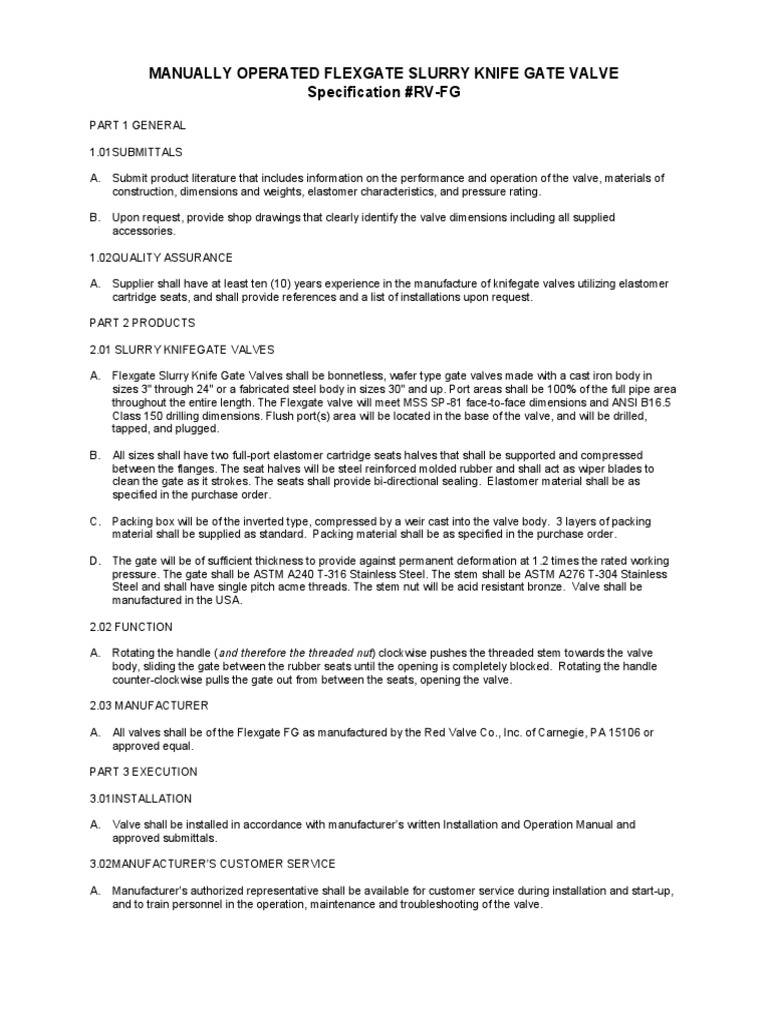 Spec Flexgate Manual | PDF | Valve | Building Engineering
