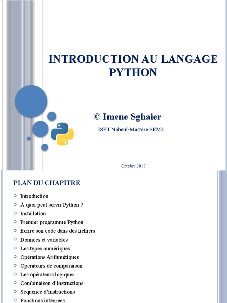Python Chapitre 1 | PDF | Python (Langage de programmation) | Variable (informatique)