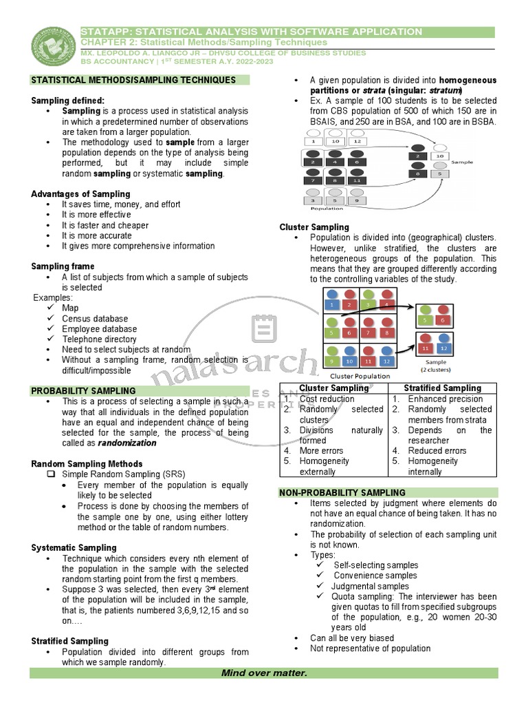 Lecture 2 - Statistical Methods and Sampling Techniques | PDF ...