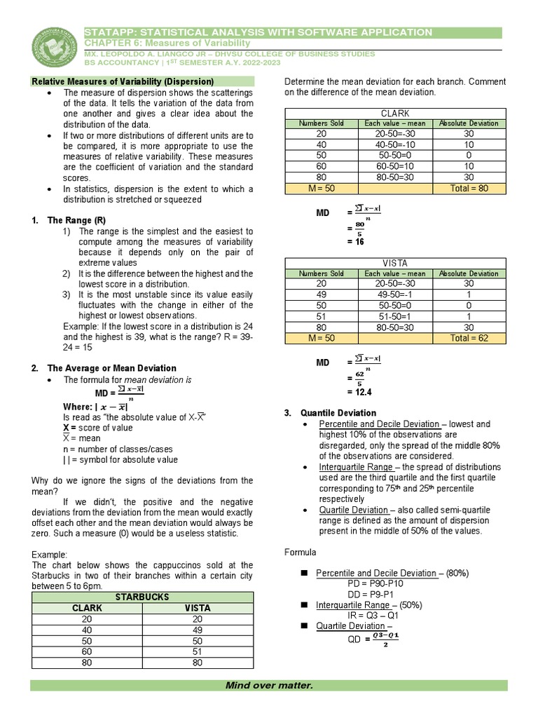 Lecture 6 - Measures of Variability | PDF | Standard Deviation | Variance