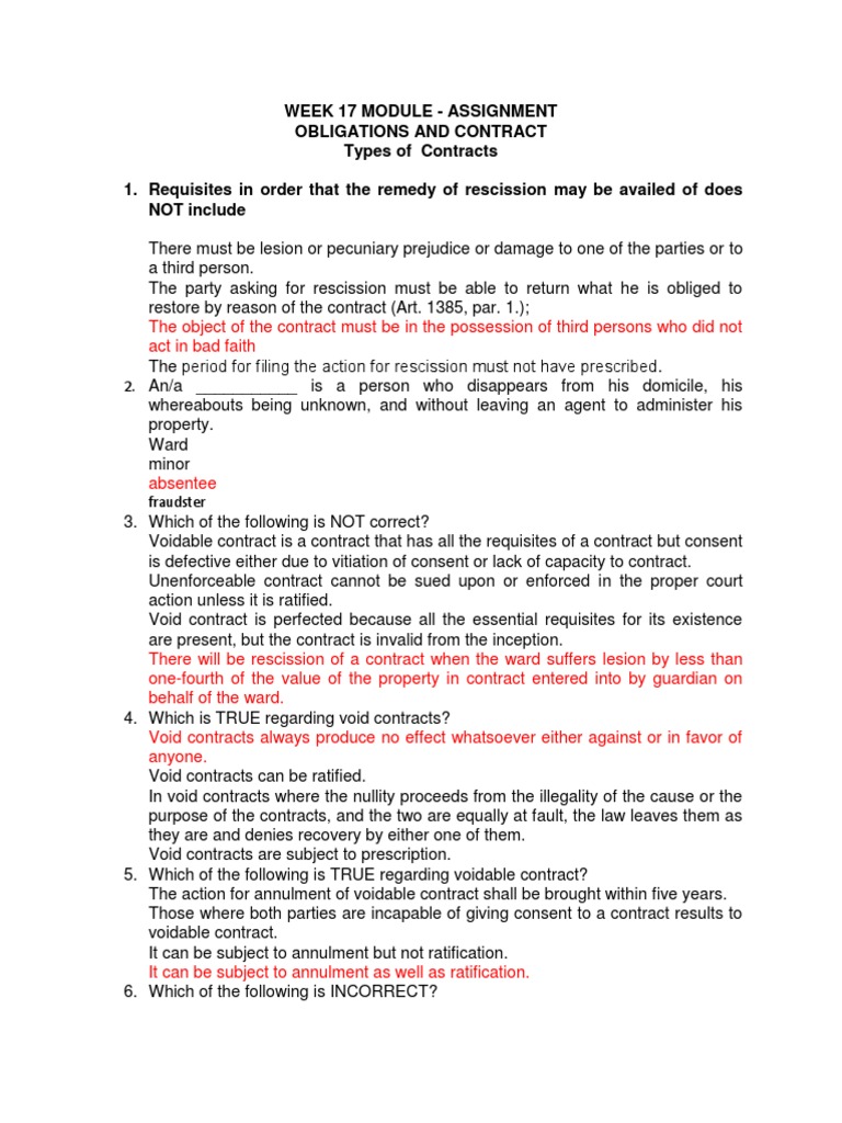 Oblicon Week 17 Module - Assignment Types of Contracts | PDF ...