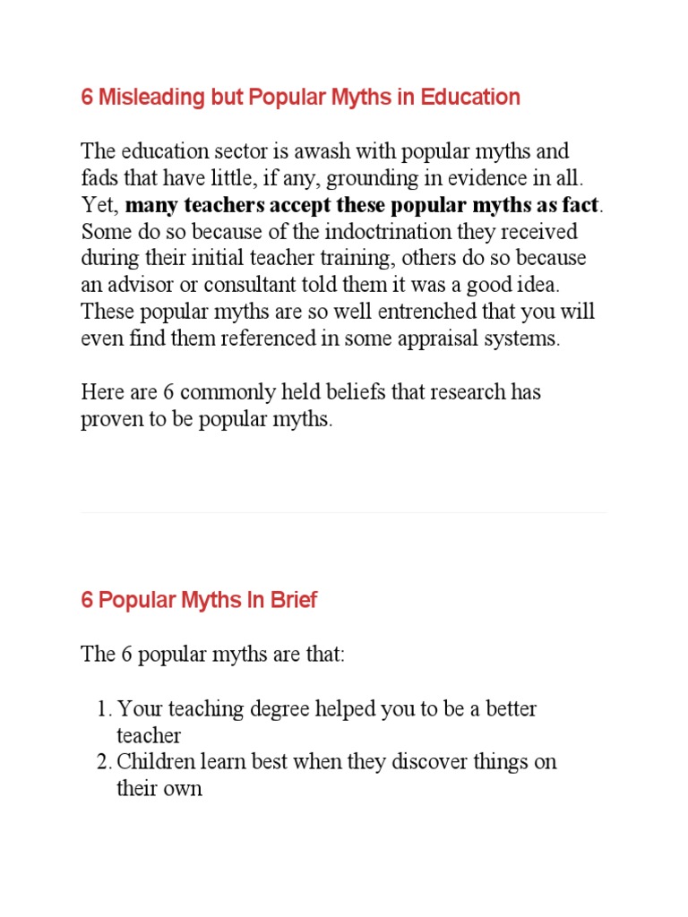 6 Common Education Myths Debunked | PDF | Constructivism (Philosophy Of ...