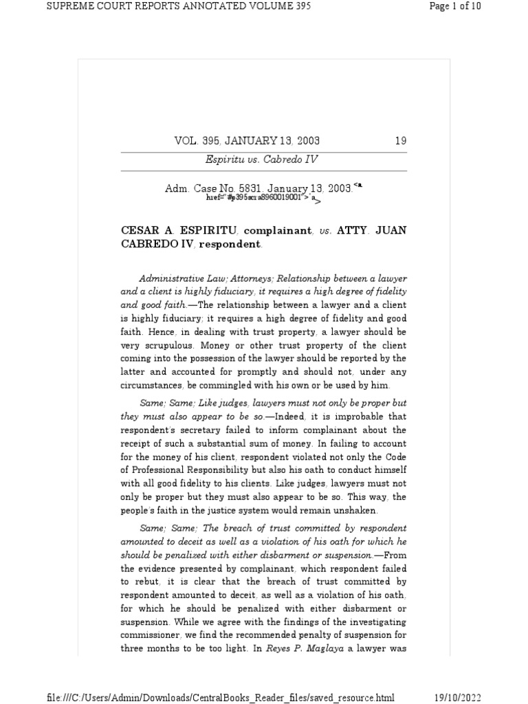 Espiritu vs. Cabredo IV | PDF | Fiduciary | Lawyer