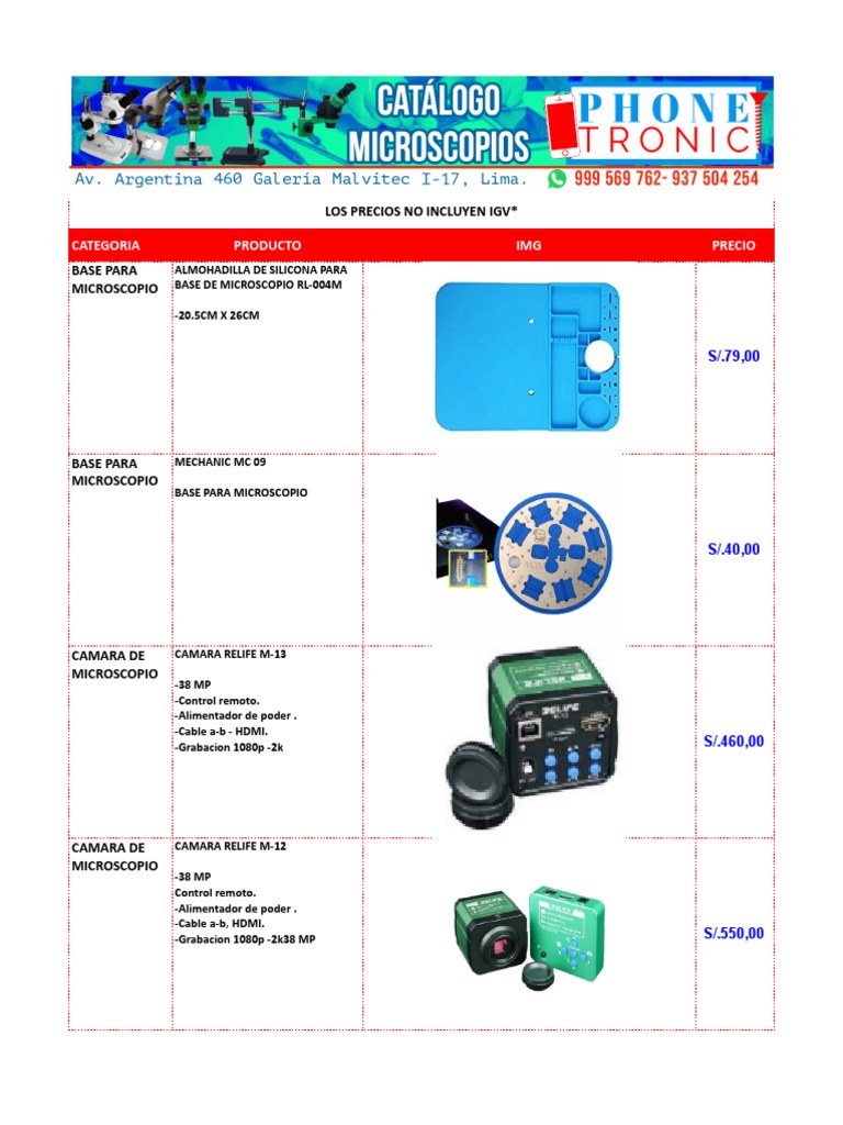Microscopios Profesionales y Accesorios | PDF | Tecnología de cine y ...
