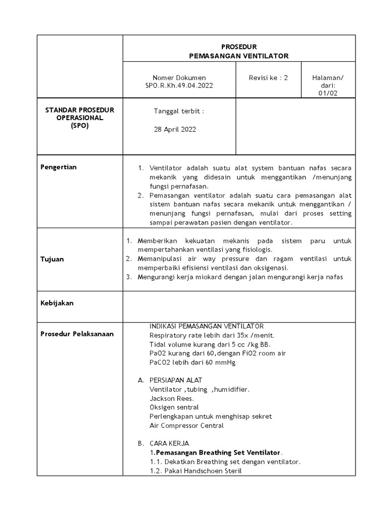 49.spo Pemasangan Ventilator | PDF