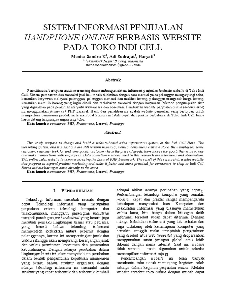 Sistem Informasi Penjualan Handphone Online Berbasis Website Pada Toko ...