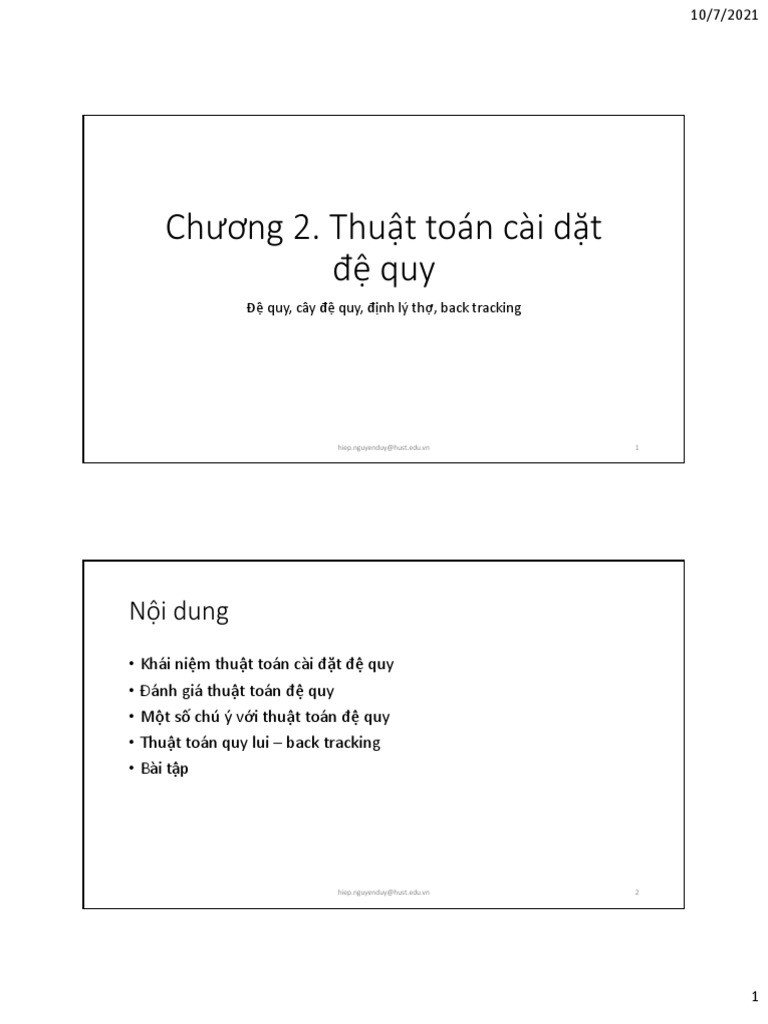 Chương 2. Thuật toán đệ quy | PDF