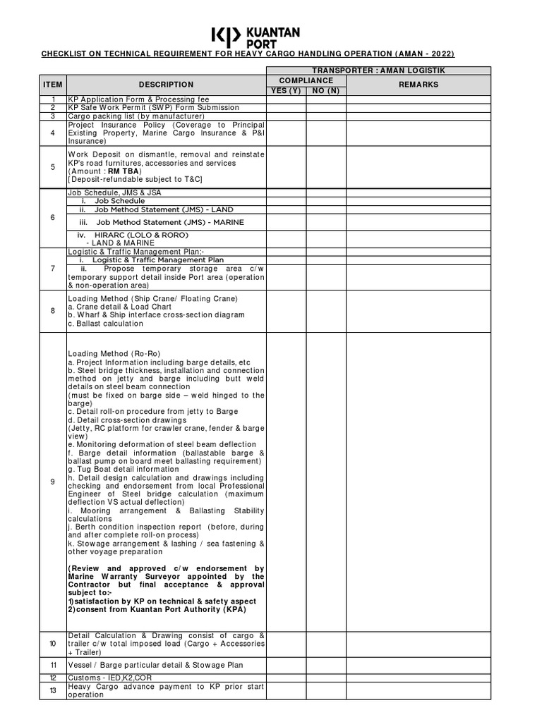 Heavy Cargo Handling Checklist 2022 | PDF | Crane (Machine) | Cargo