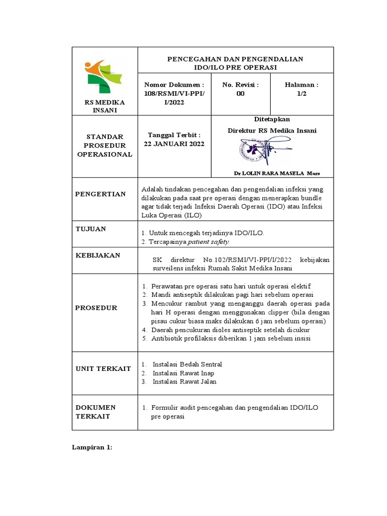 Spo Pencegahan Dan Pengendalian Ido Pre Operasi | PDF
