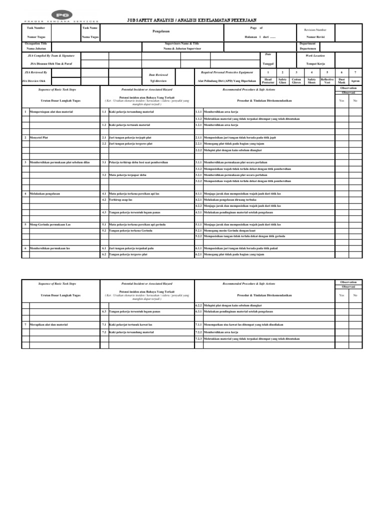 6.JSA Pengelasan Gerinda | PDF
