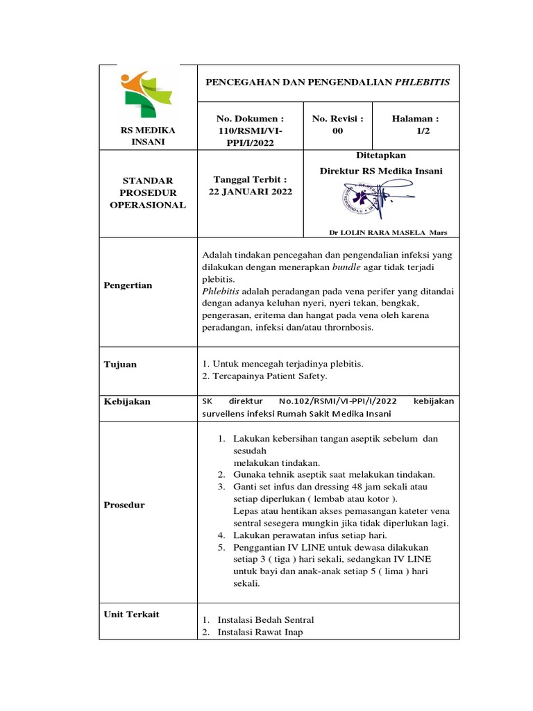 Spo Pencegahan Dan Pengendalian Plebitis | PDF