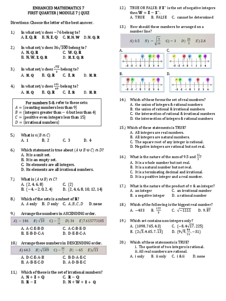 QUIZ Module 7 Week 7 Set and Subsets of Real Numbers | PDF | Rational ...