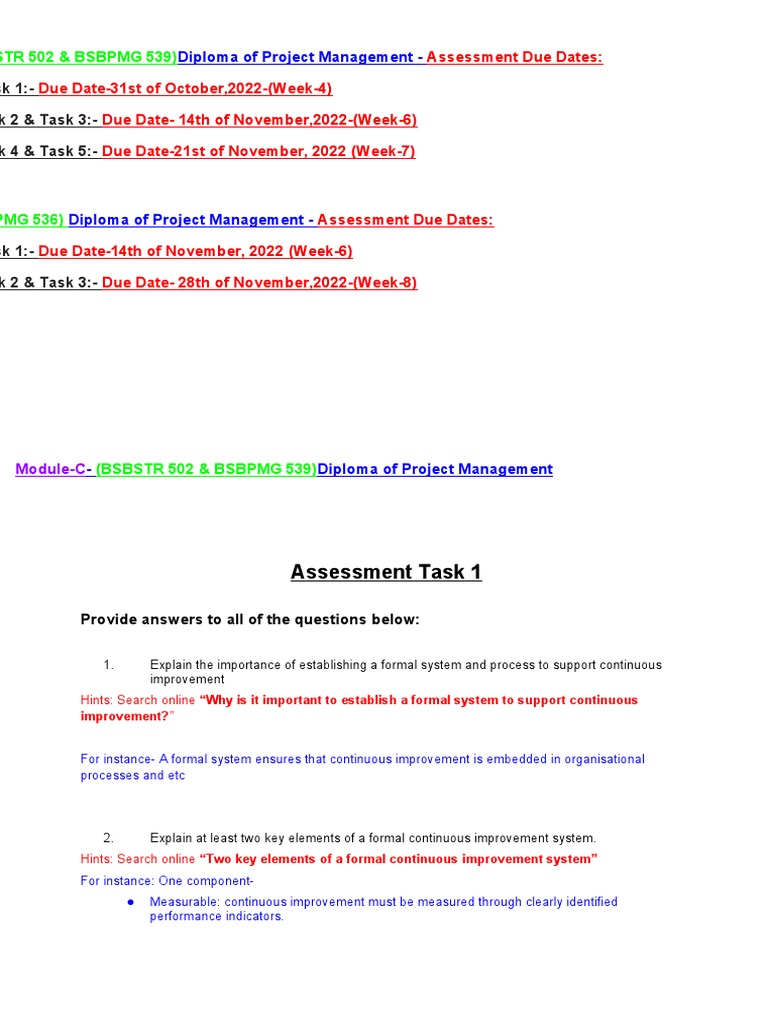 SELC-Module C-Assessment Guidelines - Term-4, 2022-Diploma of Project Management | PDF | Project ...