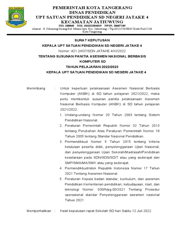 SK - Panitia Anbk 2022 | PDF