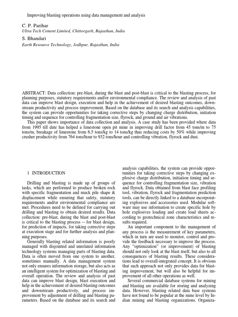 Improving Blasting Operations Using Data | PDF | Databases | Mining Improving Blasting Operations Using Data | PDF | Databases | Mining