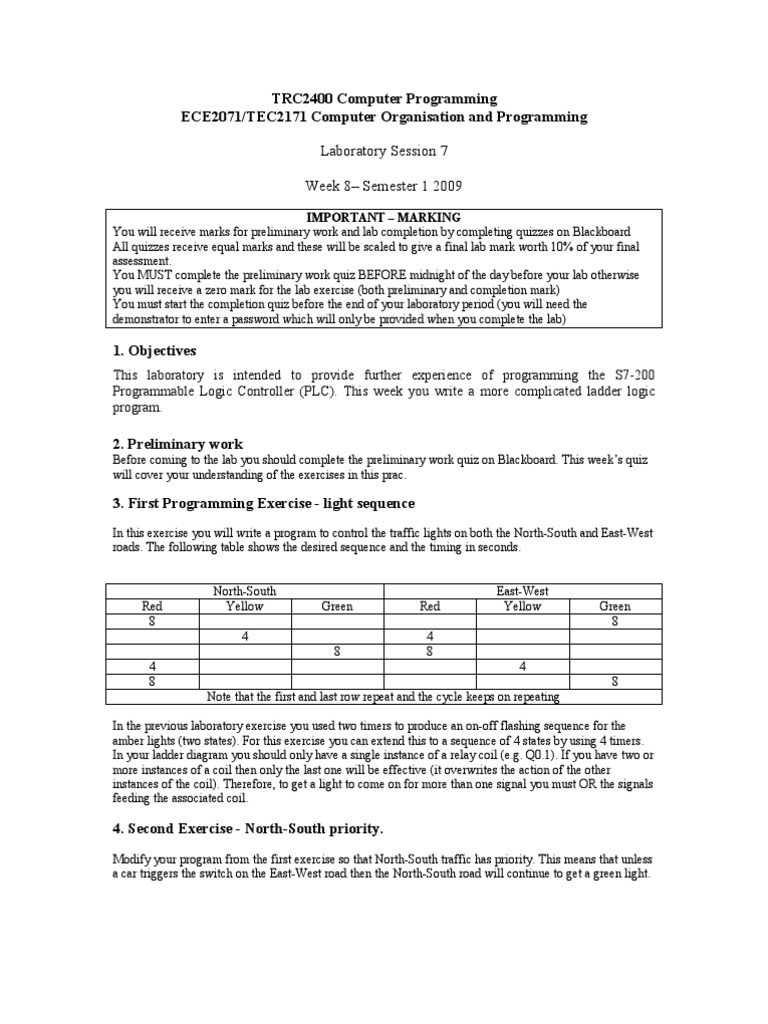 PLC Traffic Light Programming Lab | PDF | Programmable Logic Controller ...