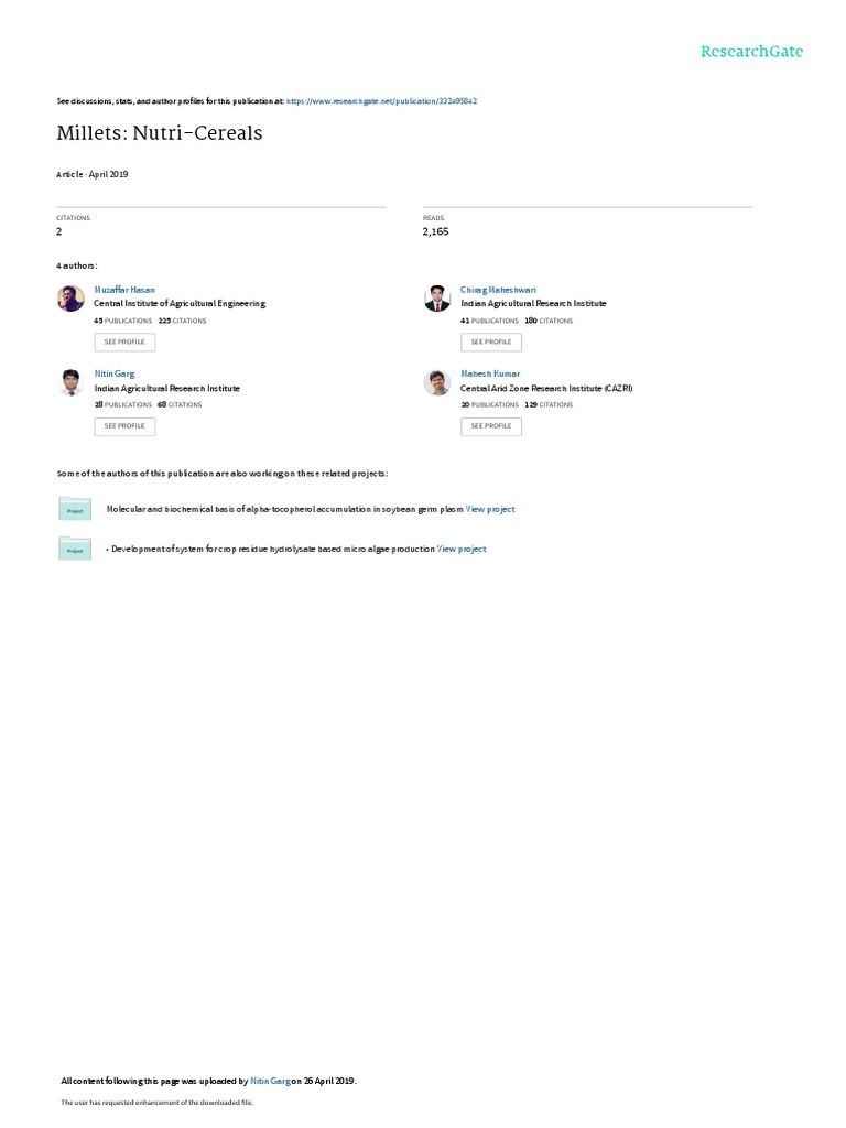 Nutritional Benefits And Processing Techniques Of Millets A Review Of