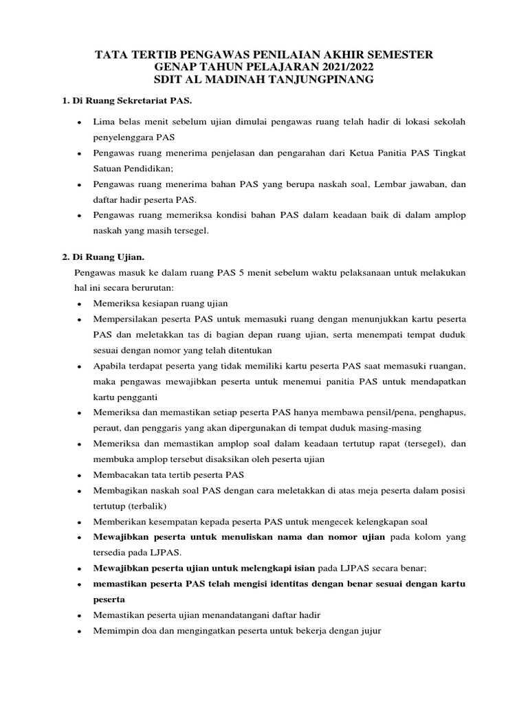 Tata Tertib Pengawas Dan Peserta Pas 22 | PDF