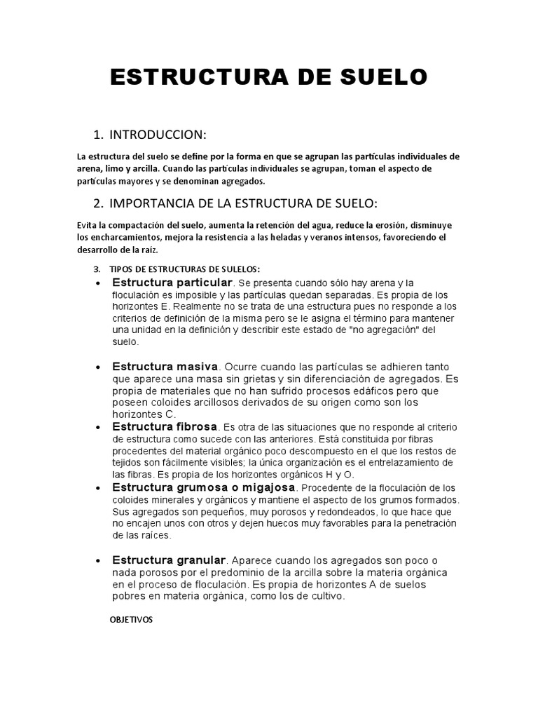 ESTRUCTURA DE SUELO Practico 1 | PDF | Suelo | Arcilla