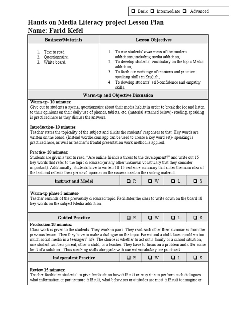 Lesson Plan For Lesson 5 Week 2 | PDF | Lesson Plan | Teachers