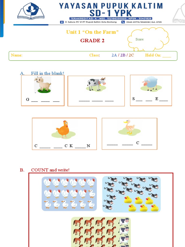Grade 2 Farm Counting Worksheet | PDF