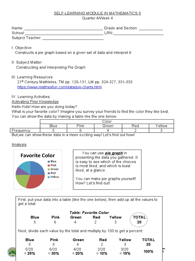 Grade 6 Math: Constructing Pie Graphs | PDF | Pie Chart | Angle