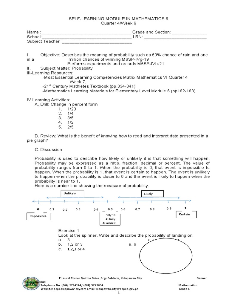 MATH 6 WEEK 6 Dumukmat | Download Free PDF | Odds | Probability