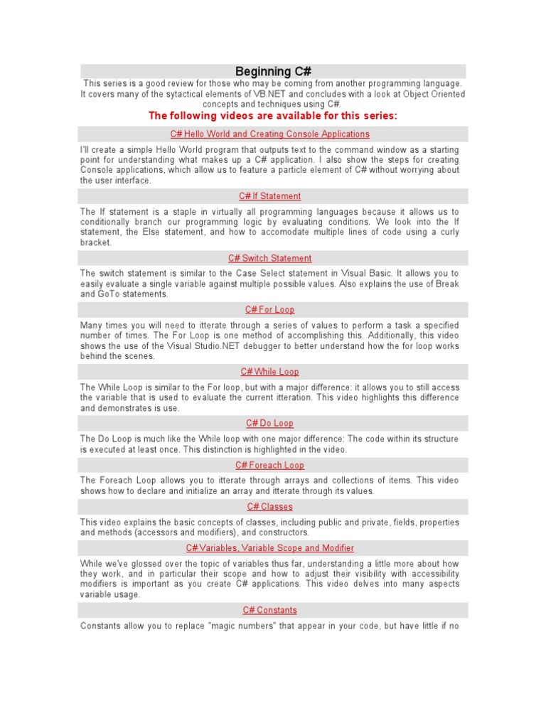 Beginning C# | PDF | Control Flow | C Sharp (Programming Language)