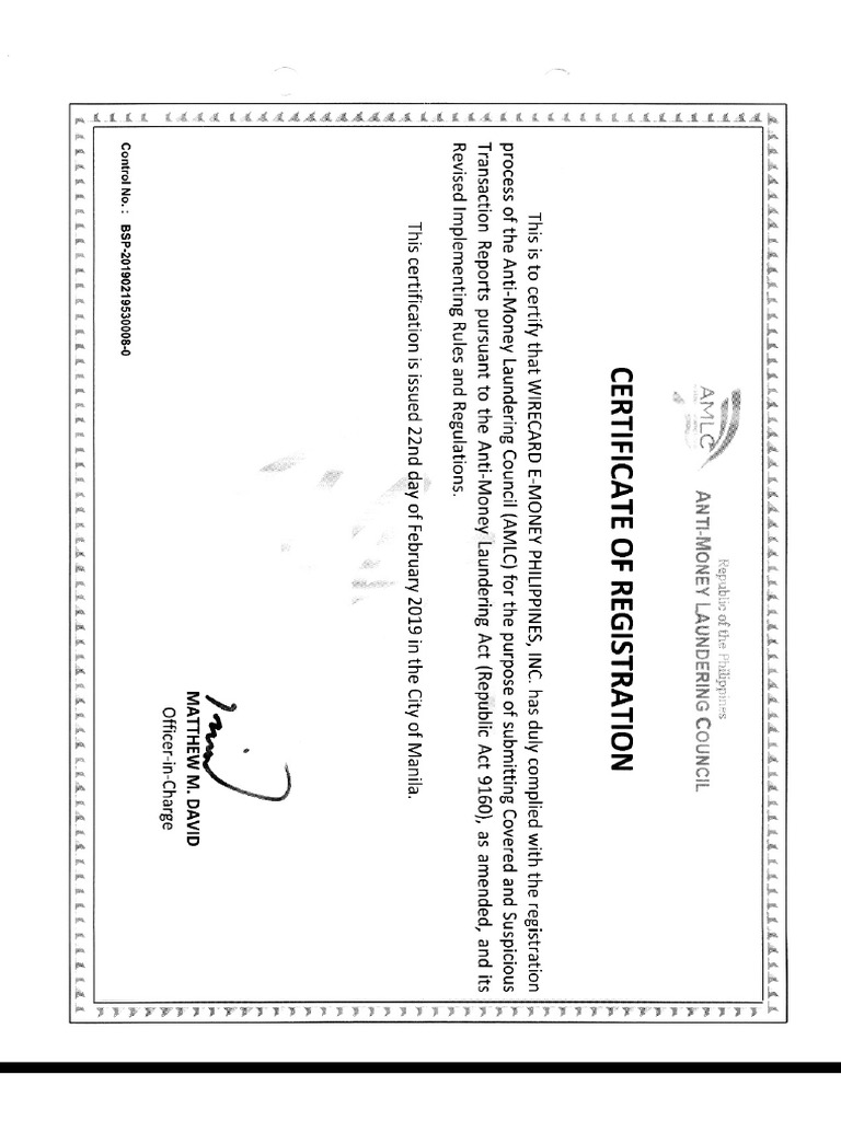 AMLA CertofCompliance BSP EMILicense | PDF