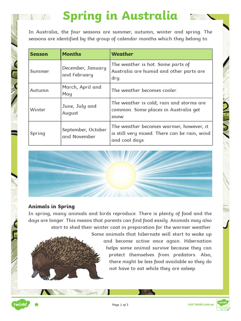 Spring in Australia Differentiated Reading Comprehension Activity | PDF ...
