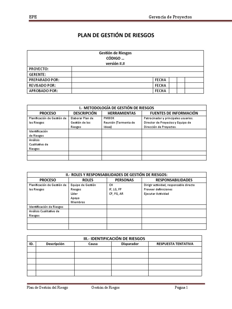 Plan de Gestión de Riesgos EPE | PDF