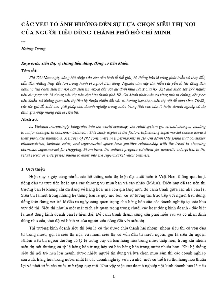 Cac Yeu To Anh Huong Den Xu Huong Chon Sieu Thi Noi | PDF
