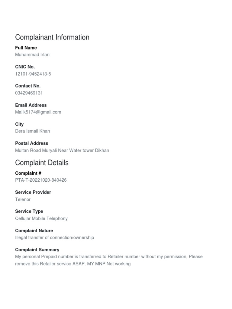 Complaint Details | PDF
