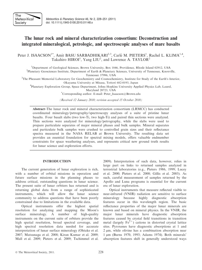 Amit Basu - Lunar Rock and Mineral Characterization | PDF | Minerals | Spectroscopy