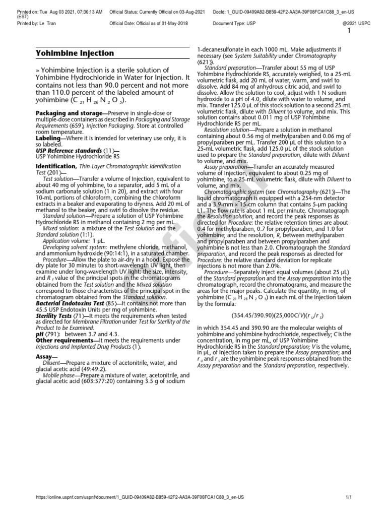 Yohimbine Injection | PDF | Chromatography | Physical Chemistry