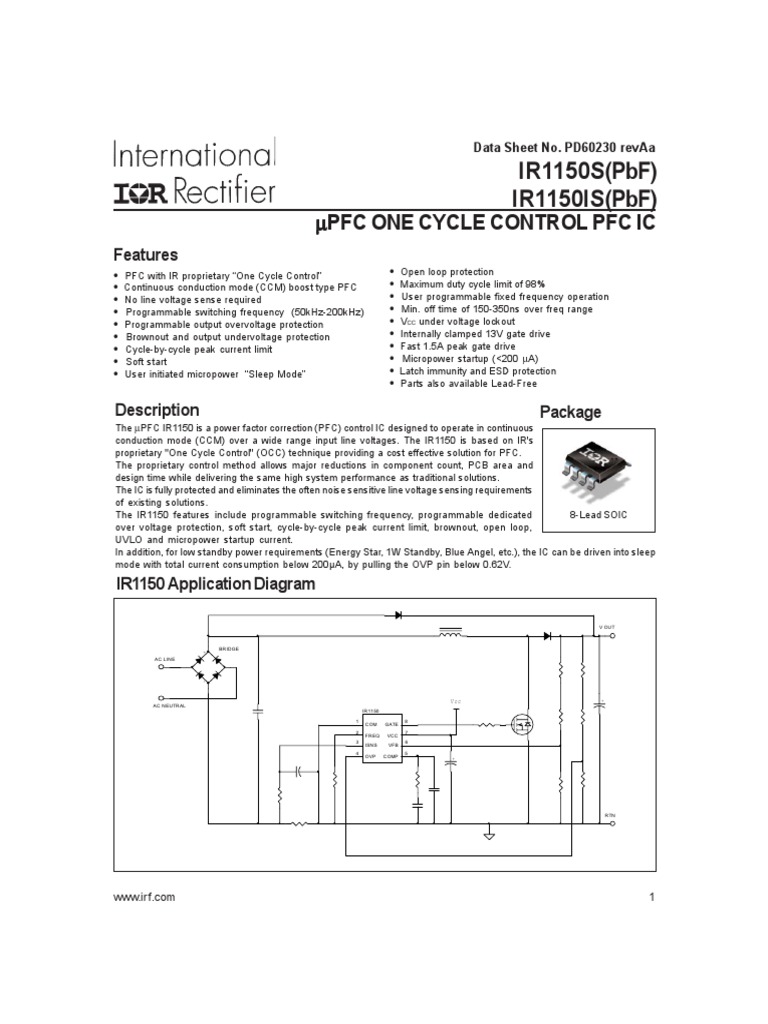 IR1150 PFC Control IC Features | PDF | Amplifier | Electrical Impedance
