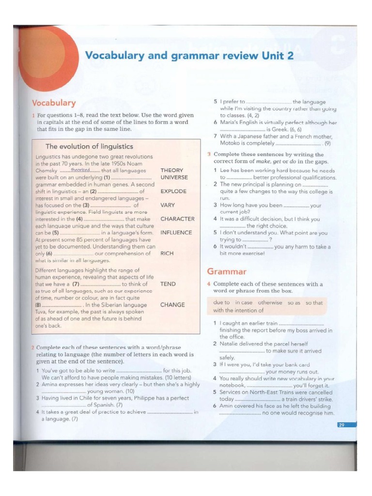 Vocab.+grammar Review - Unit 2 Complete Adv. | PDF