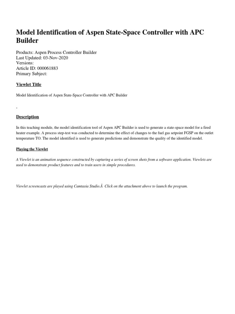 Model Identification of Aspen State-Space Controller With APC Builder | PDF