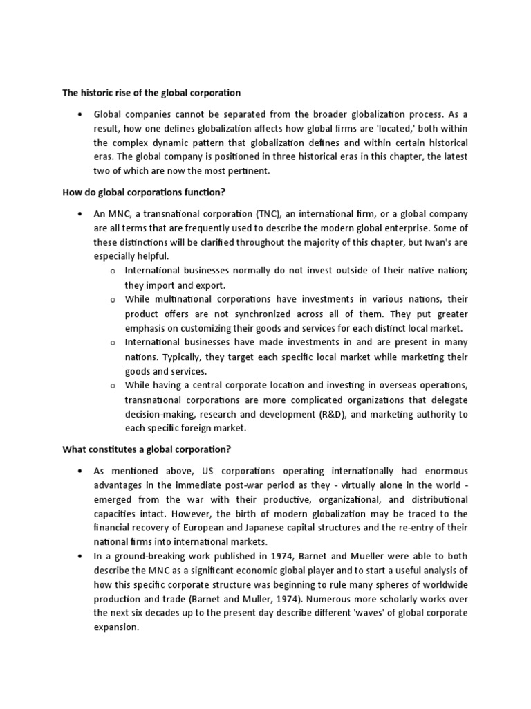 The Rise and Challenges of Global Corporations in the Modern Era | PDF | Multinational ...