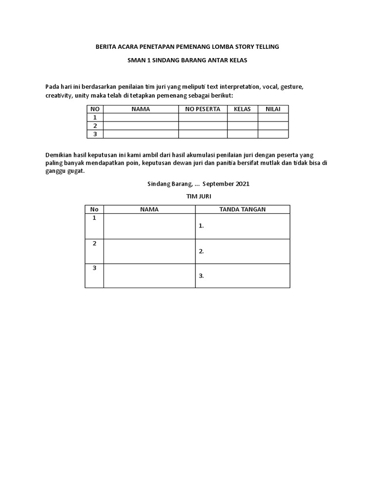 Berita Acara Pemenang Lomba Story Telling | PDF