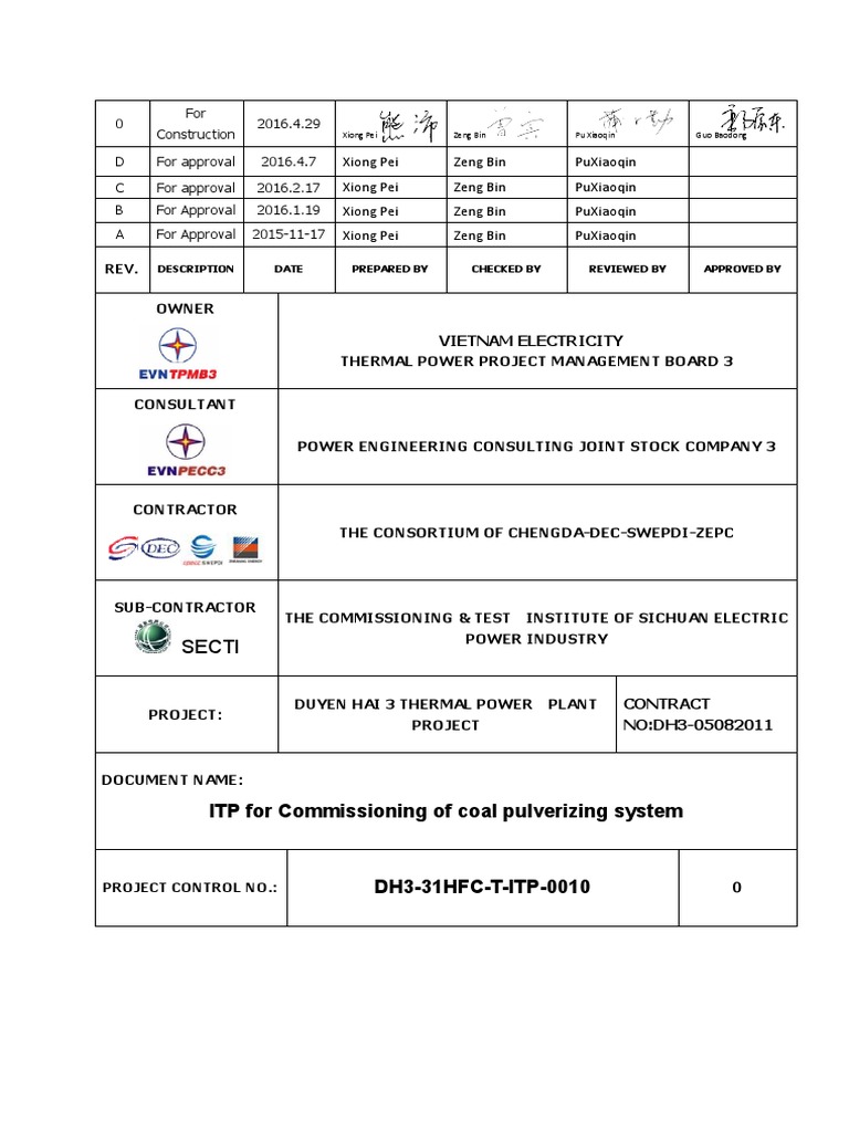 DH3-31HFC-T-ITP-0010 ITP For Commissioning of Coal Pulverizing System ...