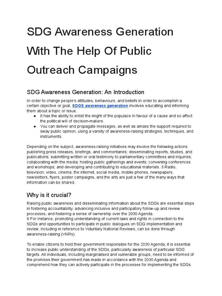 SDG Awareness Generation With The Help of Public Outreach Campaigns ...