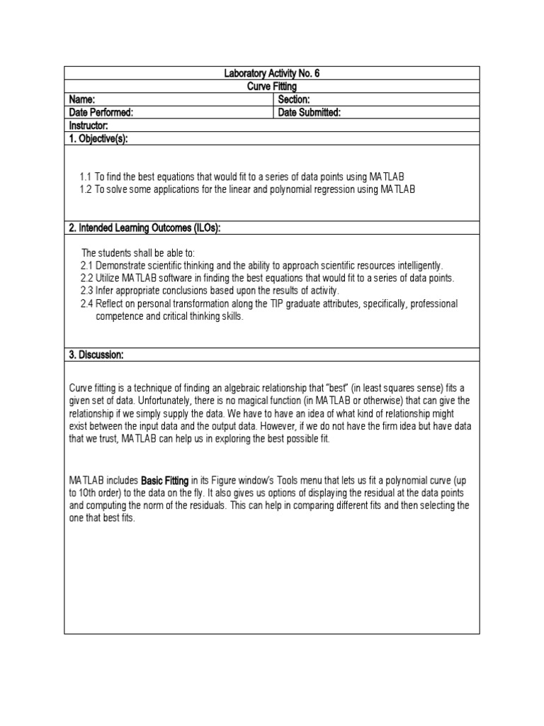 Laboratory Activity 6 Curve Fitting Download Free Pdf Matlab Applied Mathematics